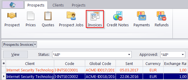 Invoices to Prospects